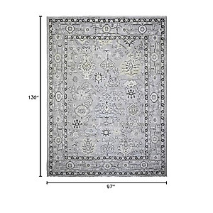 Shahbanu Rugs Silver Gray Afghan Angora Oushak with All Over Pattern Natural Dyes Soft Wool Hand Knotted Oriental Rug (8'1"x10'10")