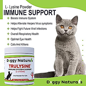 Trulysine L-Lysine for Cats Immune Support Oral Powder 4oz/100g - Cats & Kittens of All Age, Sneezing, Runny Nose Squinting, Watery Eyes - Fish & Poultry Flavor (U.S.A)(100 Grams ( 500mg / Scoop))
