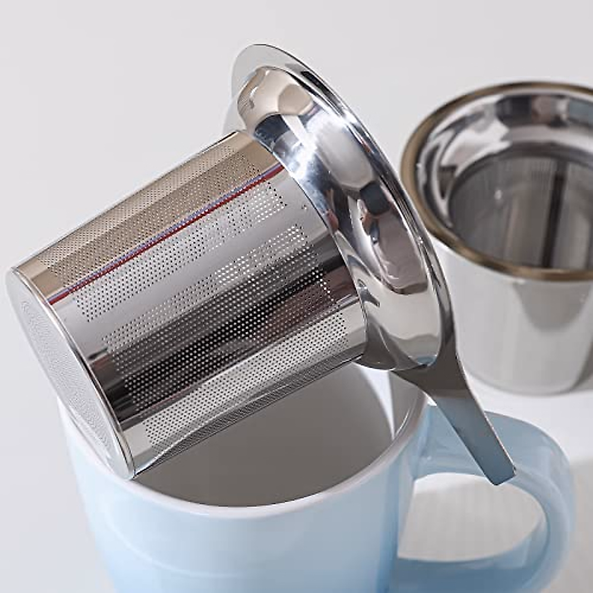 Candiicap Ceramics Tea Cup with Loose Leaf Infuser, Spoon and Lid, 15oz, Large Tea infuser Mug for Tea, Coffee, Milk-Microwave and Dishwasher Safe(15oz,Avocado Green)