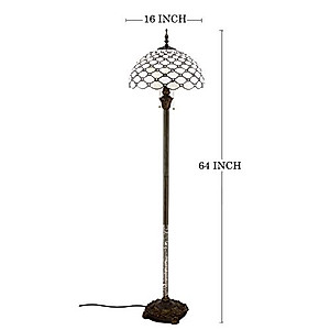 WERFACTORY Tiffany Floor Lamp Cream Amber Stained Glass Bead Standing Reading Light 16X16X64 Inches Antique Pole Corner Lamp Decor Bedroom Living Room Home Office (LED Bulb Included) S005 Series