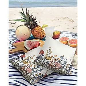 Outdoor Pillow Covers 18 x 18 Inches, Fall Wild Flowers Waterproof Throw Pillow Cover Set of 2, Rustic Autumn Botanical Leaves Home Decorative Square Cushion Covers for Patio/Tent/Couch/Garden