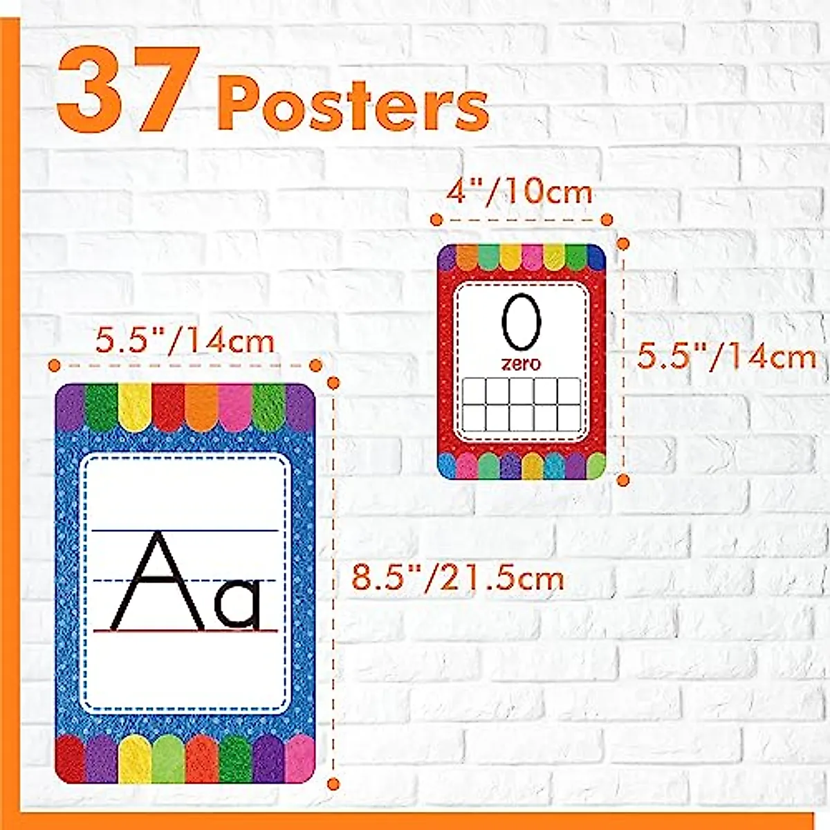 Alphabet Bulletin Board Set, 37 PCS ABC Wall Decorations 26 Upper/Lower Case Letters plus 0-10 Numbers Small Posters for Preschool, Kindergarten Classroom Playroom Bedroom Decorations for Students