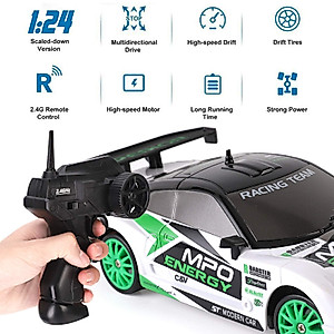 Liberty Imports RC Drift Car 1/24 2.4GHz 4WD Remote Control Sport Racing On-Road Vehicle with LED Light, Batteries and Drift Tires (White)