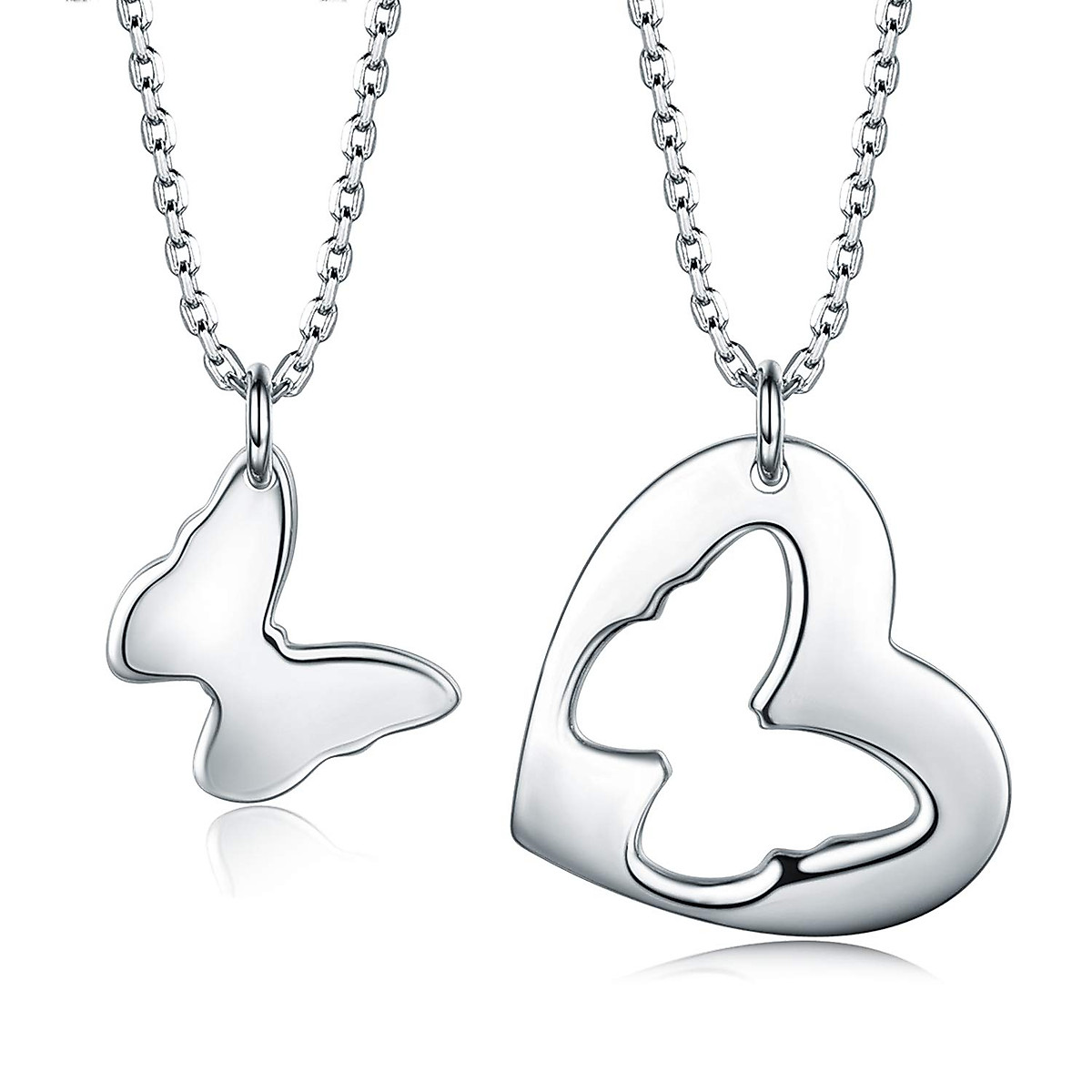 CHICLOVE Mother Daughter Jewelry Sets for Two, Cutout Heart Necklaces, 2 Sterling Silver Necklaces (C - mom and daughter jewelry)