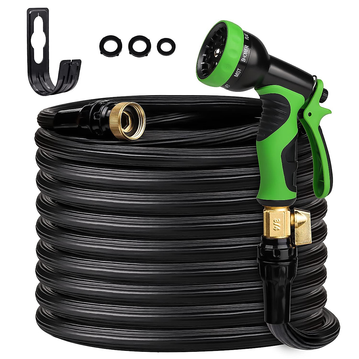 Expandable Garden Hose Up to 50ft, Lightweight Gardening Flexible Hose Pipe, Solid Brass Fittings, 2.2X Expanding Flexible Latex Water Hose with Spray Nozzle -Black
