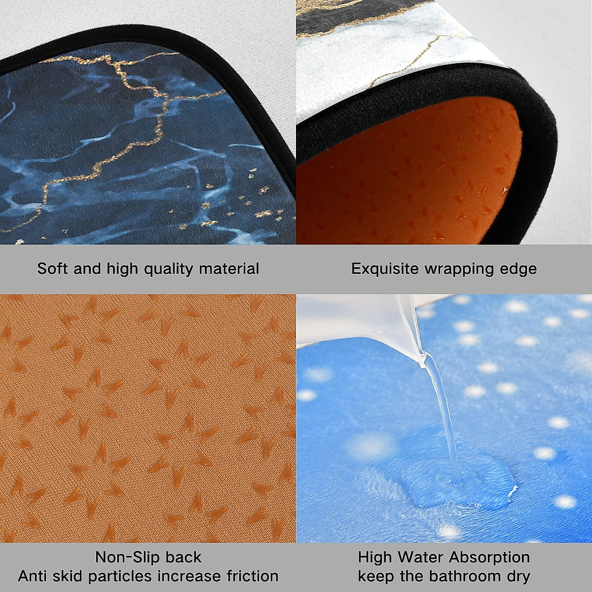 Kitchen Mats Rugs 2 Piece Set Bath Mat Antifatigue Cushioned Gold Black Marble for Floor Non Slip Washable (color3)