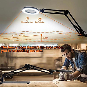 10X Magnifying Glass with Light, KUVRS 2-in-1Anti-Tipping Base & Clamp Magnifying Lamp, 3 Color Modes Stepless Dimmable, Adjustable Swing Arm Lighted Magnifying Glass for Hobby, Soldering, Close Work