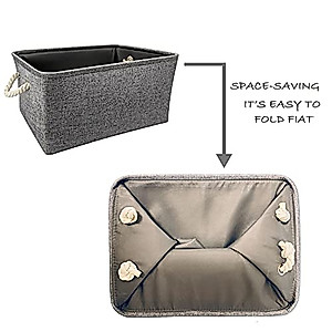 YeaBerr Storage Basket Bins, Large Foldable Fabric Storage Baskets with Handles for Clothes Toys Organizing Home Office Laundry Nursery Shelves, Baskets for Gifts Empty (Grey, 16.1x12.2x7.9 inch)