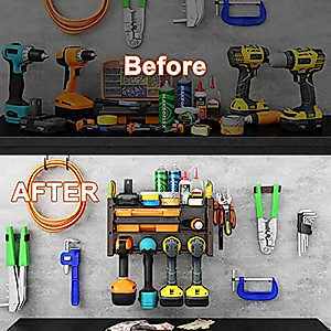 Power Tool Organizer, Heavy Duty Floating Tool Shelf, 3 Layers Metal Power Tool Holder Organization Garage Wall Mounted Utility Storage Rack for Cordless Drill Charging Station Screwdriver, Brown