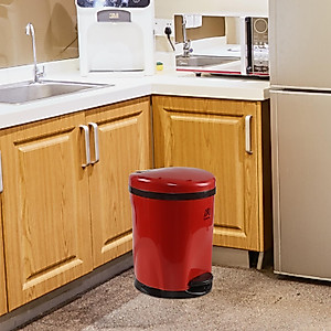 EudokkyNA 3 Gallons Plastic Step Pedal Garbage Can, Bathroom Trash Can with Lid (Red)