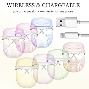 haoyehome Upgraded 7 Color LED Face Mask Light Therapy, led mask therapy facial LED suitable for home skin care, light therapy mask Portable & Light, Rechargeable, Wireless (white), 1.0 Count