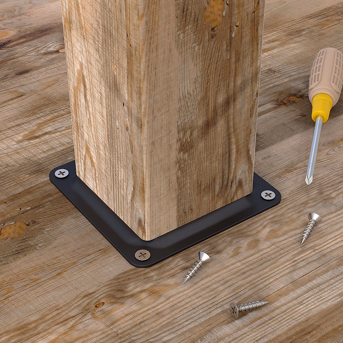 FOROIRON (8 Pack) 4" x 4" Wood Post Plate Connector, Powder-Coated Decking Post Base, Wood Fence Post Anchor Base, Deck Porch Railing Support Base