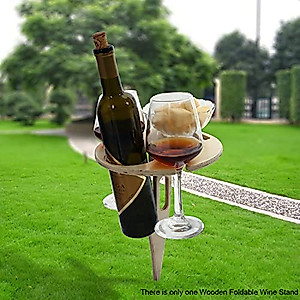 Folding Picnic Table, Camping Picnic Wine Glass Holder Outdoor Garden Round Wooden Wine Table, Small Wine Rack Portable Wine Holder Phone Stand, Wine Rack Support Beach Snack Table