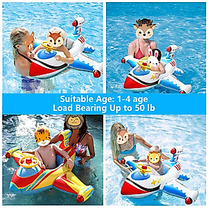 Baby Inflatable Pool Float Swimming Float Boat with Steering Wheel Horn for Kids Toddlers Age 1-4 Boys Girls Inflatable Ride-ons Summer Pool Swim Ring Beach Supplies