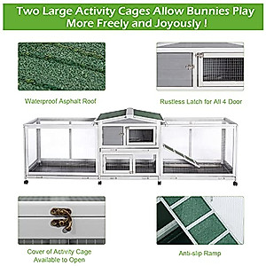 Esright Rabbit Hutch 94.5'' Bunny Cage Two Run Cage Outdoor Wooden Small Animal House on Run, with Removable Tray & Anti-Slip Ramp