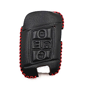 MJKEYAuto Black Leather 4 Buttons Smart Remote Key Fob Cover Chain Case for Volkswagen Tiguan Atlas Jetta Passat Golf Alltrack 2018 2019 2020 2021 2022