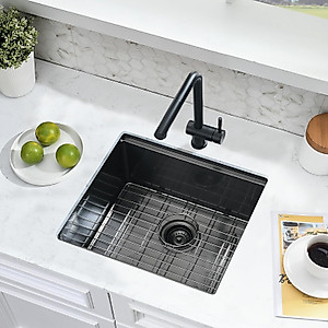 SOMRXO 20x18 Inch Undermount Workstation Bar Sink - 16-Gauge Gunmetal Black Stainless Steel, Single Bowl Compact Design for Outdoor, RV & Small Kitchens