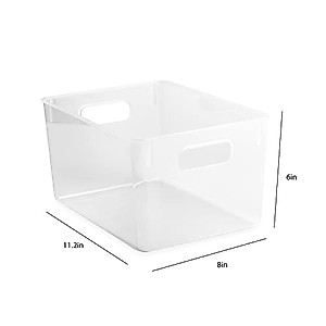 Isaac Jacobs 3-Pack Large Clear Storage Bins (11” L x 8” W x 6” H) with Cutout Handles, Plastic Organizer for Home, Office, Kitchen, Fridge/Freezer, Drawers, BPA Free, Food Safe (3-Pack, Large)