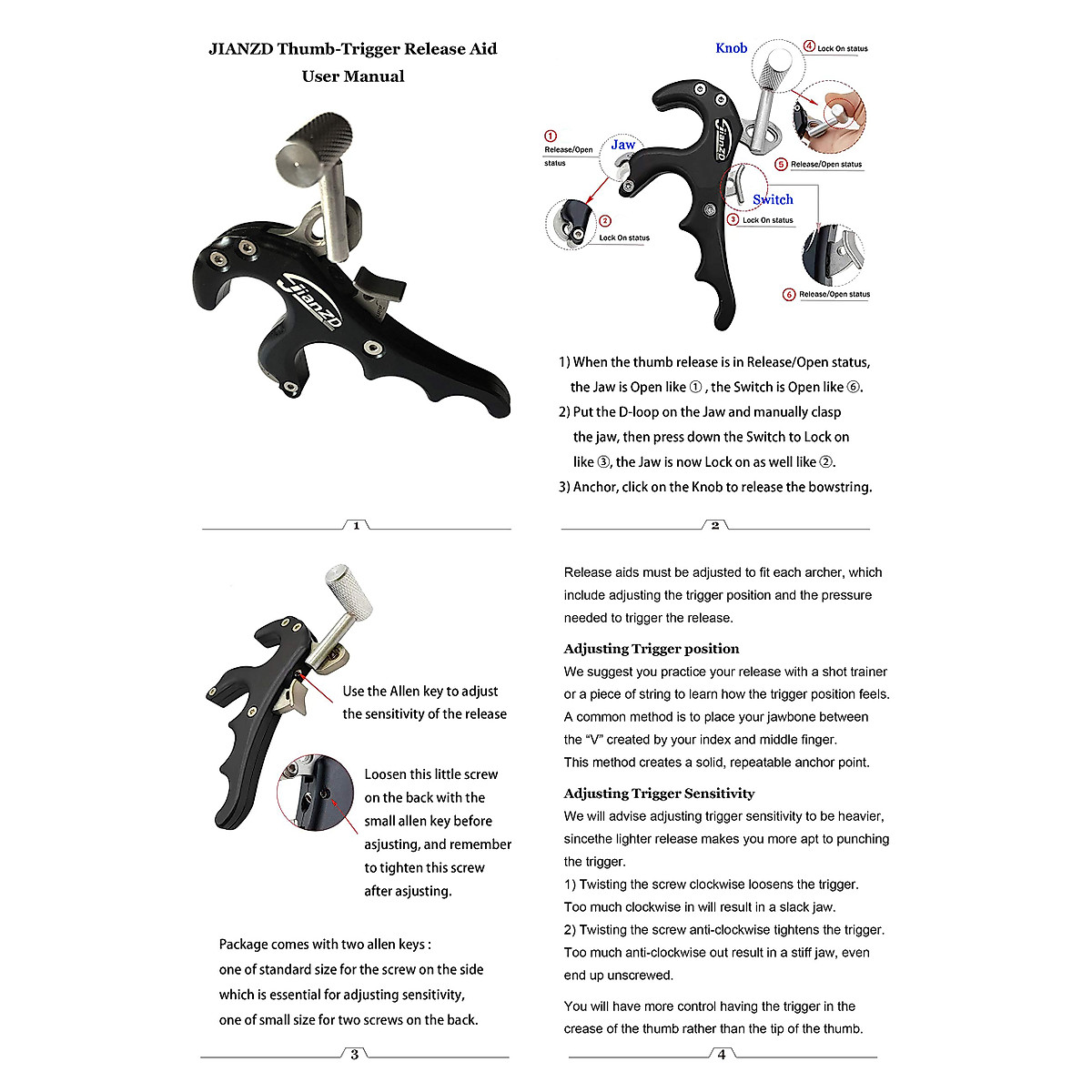 JIANZD Archery Release Aid Compound Bow 3 Fingers Synapse Hammer Throw Release Assistant Trigger Hunting Thumb Caliper Trigger Aluminum Alloy Camo