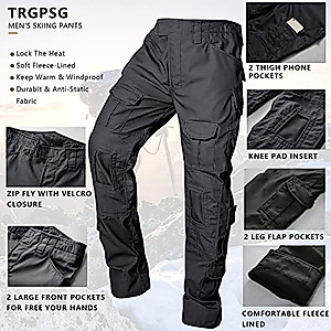 TRGPSG Mens Hiking Pants, Fleece Lined Snowboard Pants, Multi-Pocket Windproof Snow Ski Pants, Soft Shell Warm Winter Pants JRG3 Black 32
