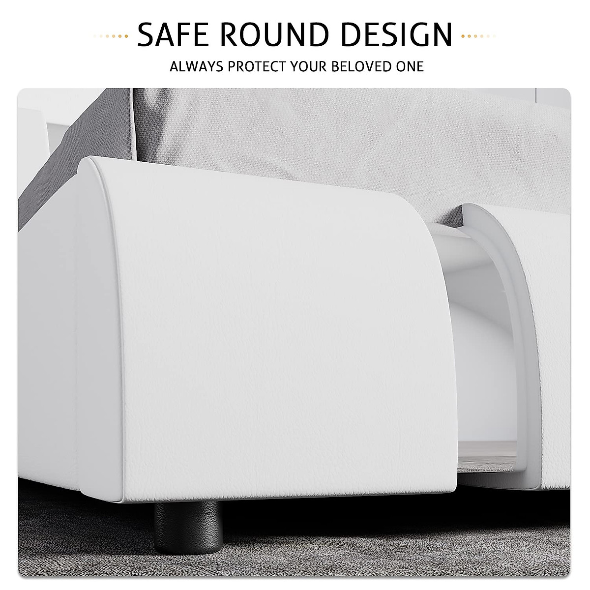 SHA CERLIN Queen Platform Bed Frame with Iron Pieces Decor and Adjustable Headboard/Deluxe Upholstered Modern Bed with Solid Wooden Slats Support/No Box Spring Needed, White