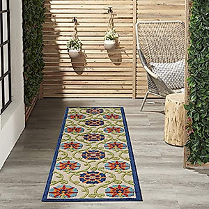 Nourison Aloha Indoor/Outdoor Blue/Multicolor 2'3" x 8' Area -Rug, Easy -Cleaning, Non Shedding, Bed Room, Living Room, Dining Room, Deck, Backyard, Patio (2x8)