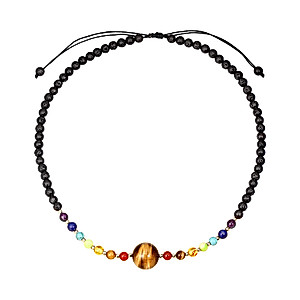 Jewever 7 Chakra Crystal Necklaces Healing Gem Stone Pendant Choker Necklace for Women Tiger Eye with Lava Rock Essential Oils Diffuser Energy Crystals Adjustable Strand（Yellow）