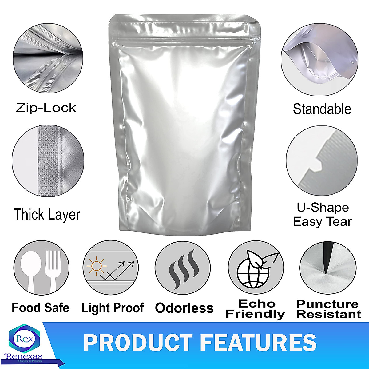 50 Pcs Mylar Bags For Food Storage With Oxygen Absorbers, Airtight Resealable Foil Pouches For Long Term Storage, Reusable ziplock Bags pack of 1 gallon(25pcs) and 1 quart(25pcs)