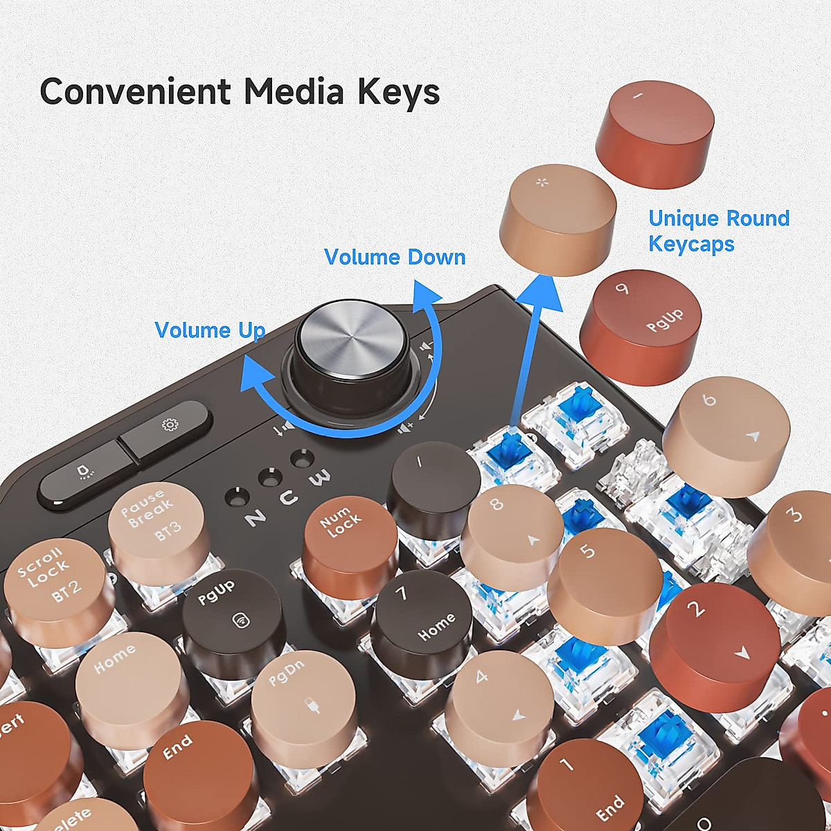 MOWUX Wireless Mechanical Keyboard, Multihost 2.4 GHz + Bluetooth + Type-C Wired Connectivity, LED Backlit PC Gaming Full-Size Rechagerable Keyboard, with Ergonomic Premium Magnetic Wrist Rest