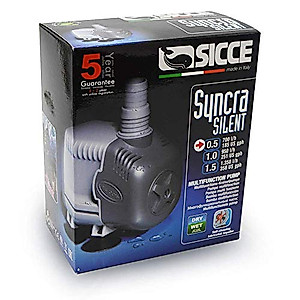 SICCE Syncra Silent 0.5 Multifunction 185 GPH Submersible Water Pump | Italian Made 8W Ultra Quiet Durable for Aquarium Fish Tank, Fountain, Pond, Hydroponics, Terrarium Black | Freshwater & Saltwater
