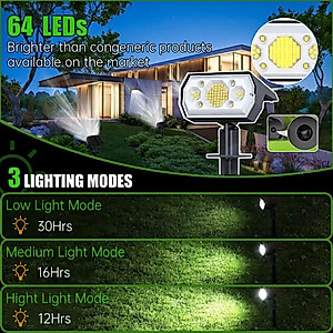 ROMELUCE 4PCS Solar Spotlight Outdoor, 64 LEDs 1000 lumens 3 Lighting Modes Solar Powered Garden Pathway Spotlights, IP66 Solar Powered Landscape Lights Wall Lights in One, for Yard Garden Tree Flag