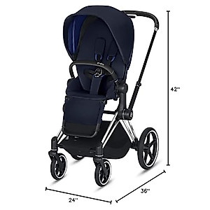 Cybex Priam 3 Complete Stroller, One-Hand Compact Fold, Reversible Seat, Smooth Ride All-Wheel Suspension, Extra Storage, Adjustable Leg Rest, Indigo Blue with Chrome/Black Frame