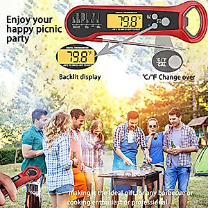 Digital Food Thermometer-Instant Read Meat Thermometer for Cooking for Grilling BBQ,Kitchen Cooking,Baking,with Bottle Opener,IP67 Waterproof,Backlight & Calibration