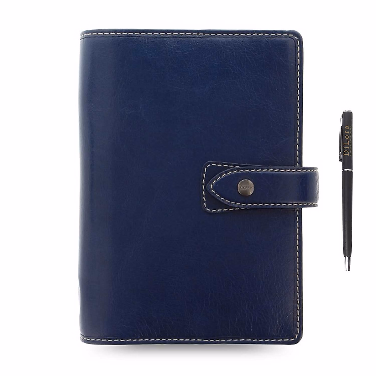 Filofax Malden Personal Navy Leather Organizer Agenda Calendar Bundle with DiLoro Ballpoint Pen (Navy 2022 with Pen, Personal Paper Size 6.73'' x 3.74''), 028614-22-DLP