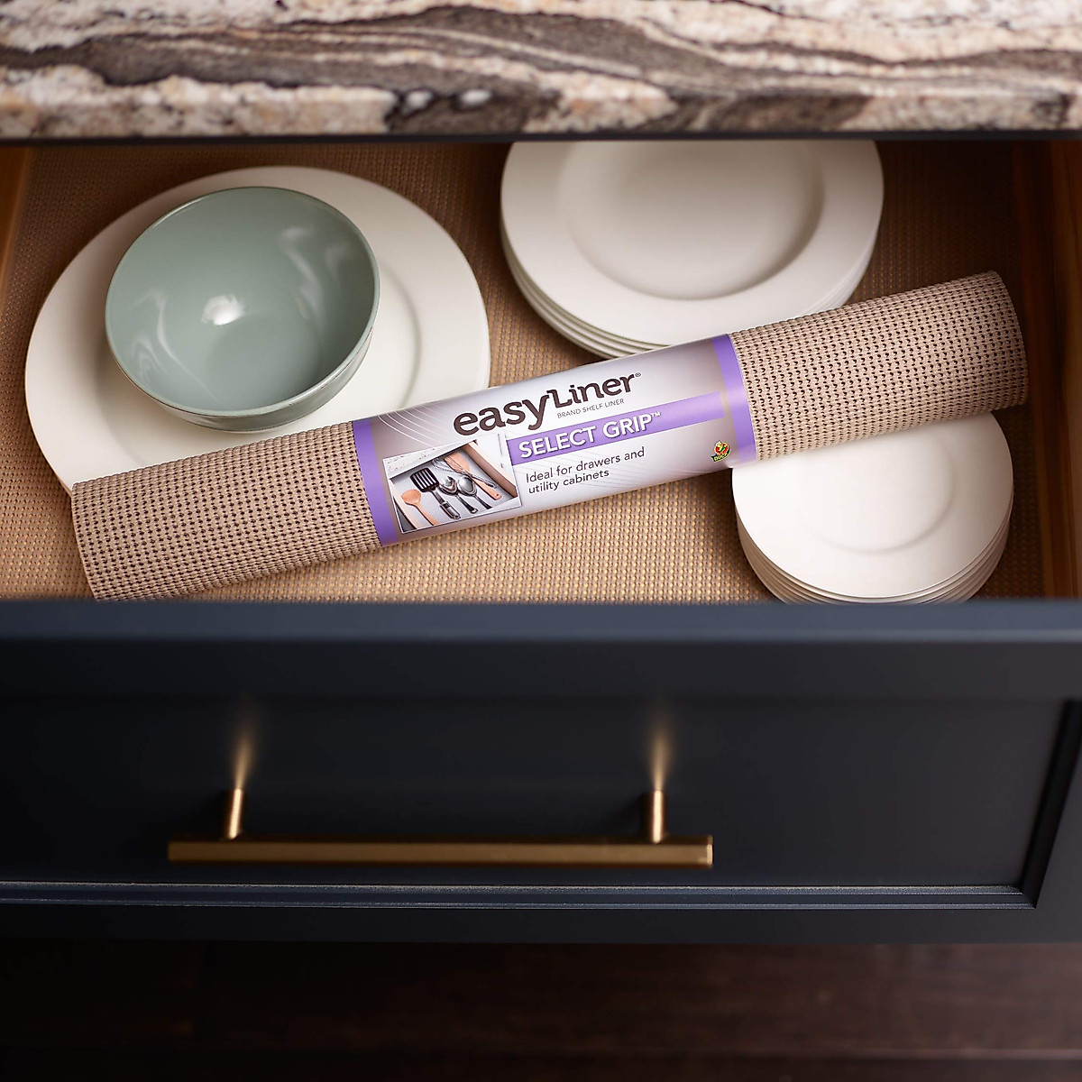 Duck Non-Adhesive Shelf Liner Select Grip EasyLiner, 20-Inch x 6-feet, Brownstone