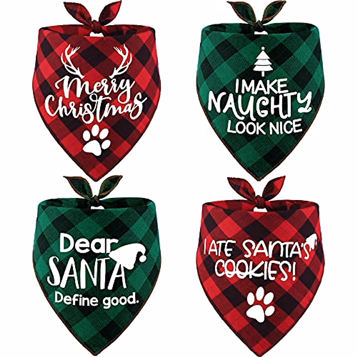 4 Pack Birthday Dog Bandanas - Classic Triangle Merry Christmas Printing Fall Plaid Xmas Pet Scarf Bibs Kerchief Gifts Set - Pet Holiday Accessories Decoration for Small to Large Puppy Dogs Cats