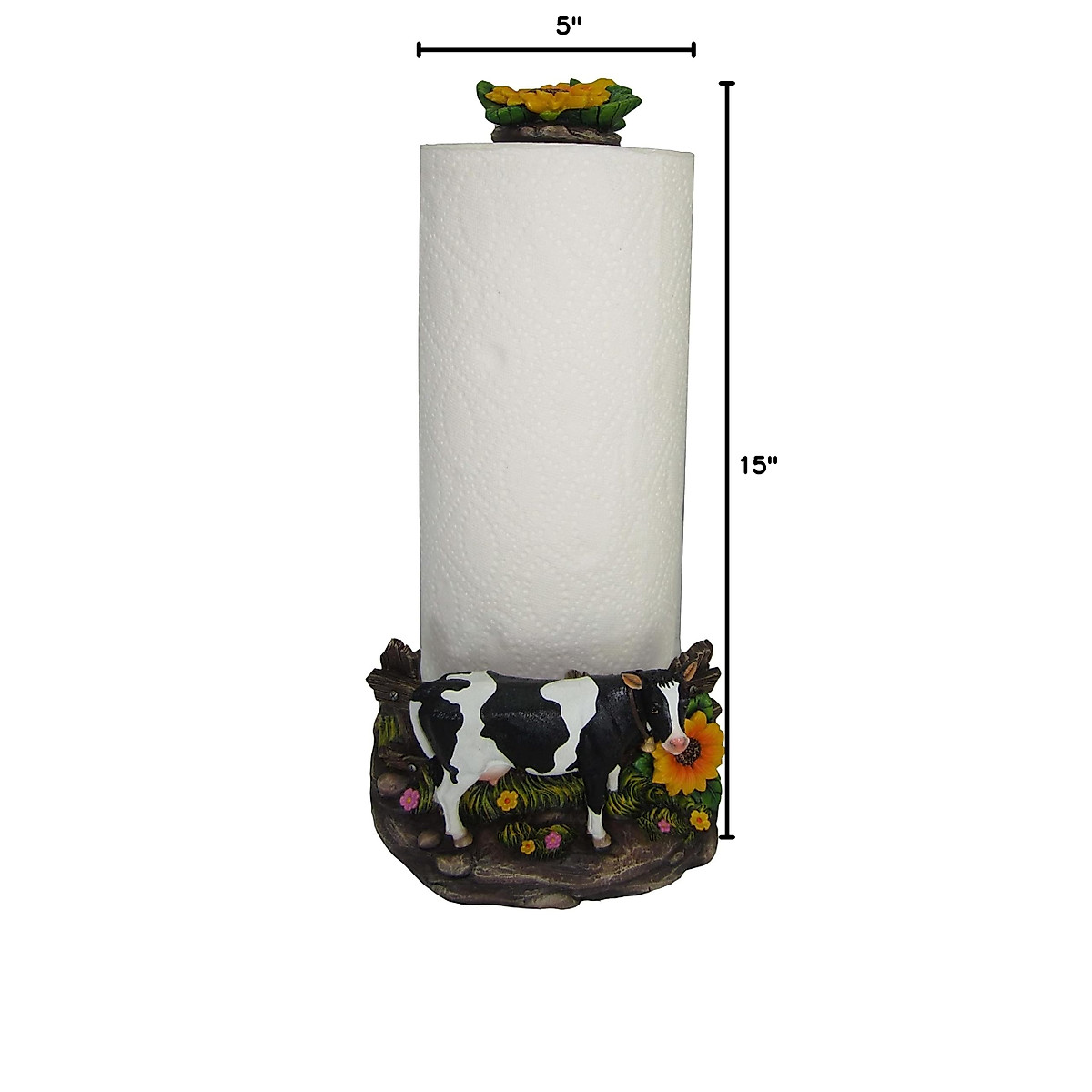 DWK Farmhouse Cow Paper Towel Holder Decorative Farm Kitchen Countertop Towel Dispenser Stand - 15"