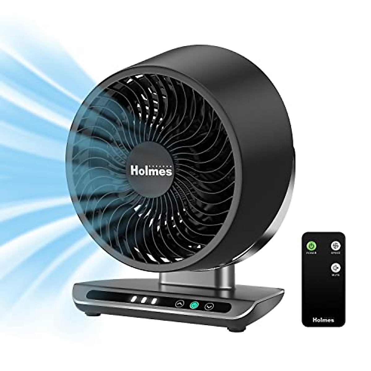 HOLMES Blizzard 8" Air Circulator Digital Fan, 3 Speeds, 90° Adjustable Head Tilt, Capacitive Touch Control, Remote Control, Ideal for Home, Bedroom, Kitchen or Office, Black