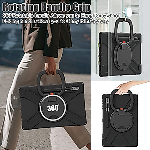 SOUYOYIHI 360 Rotation Case for Samsung Galaxy S8 Ultra 14.6" Sturdy Cover Rotate Ring Stand Shoulder Carrying Strap Hand Strap Rugged Children Adults Outdoor Case, Black