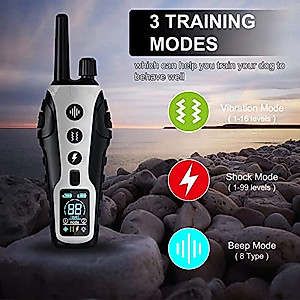 Dog Training Collar - Electronic Dog Shock Collar with Remote 4000FT, Rechargeable IPX7 Waterproof Dog Collar with 3 Training Modes and 2 Anti-Lost Lights, Security Lock for All Breeds, Sizes