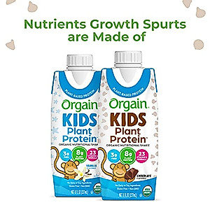 Orgain Organic Kids Vegan Protein Nutritional Shakes, Chocolate - 8g of Protein, Contains Fiber and 23 Vitamins and Minerals, Plant Based, No Gluten or Soy, Non-GMO, 8 Fl Oz (Pack of 12)
