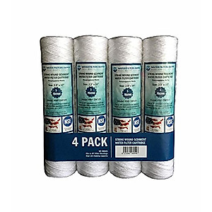 WFD, WF-SW105 2.5"x10" 5 Micron String Wound Sediment Water Filter Cartridge, Fits in 10" Standard Size Housings of Undersink RO or Filtration Systems (4 Pack, 5 Micron)