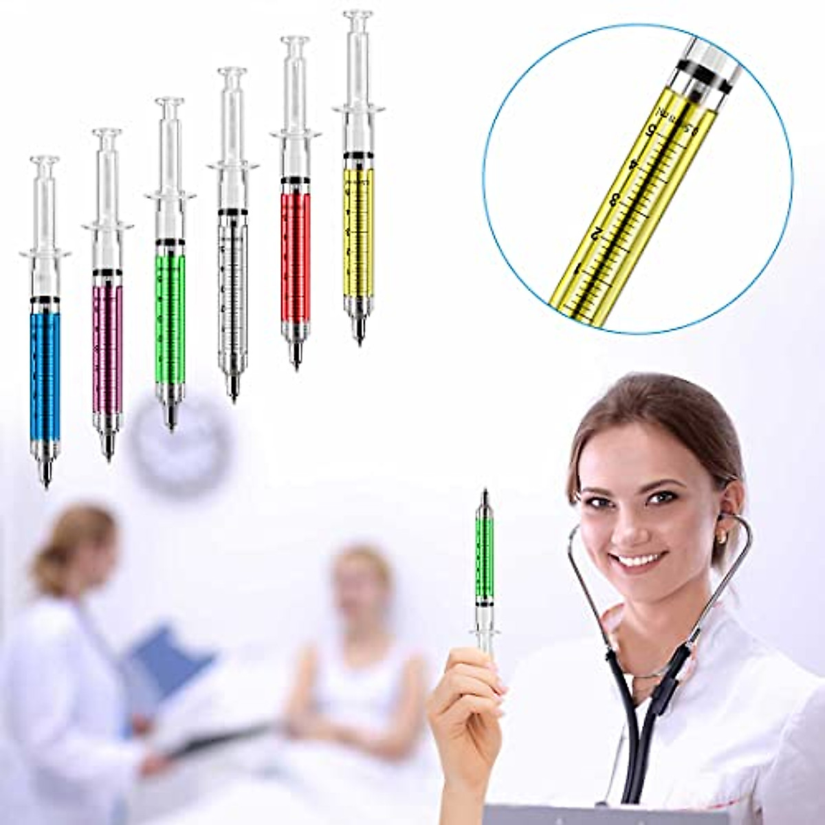 SunAngel Multi-Color Syringe Pen Writes In Black Ink, For Boys And Girls, Imaginary Doctor Play, School Supplies (red,yellow,blue,green,white,purple, 60PCS)