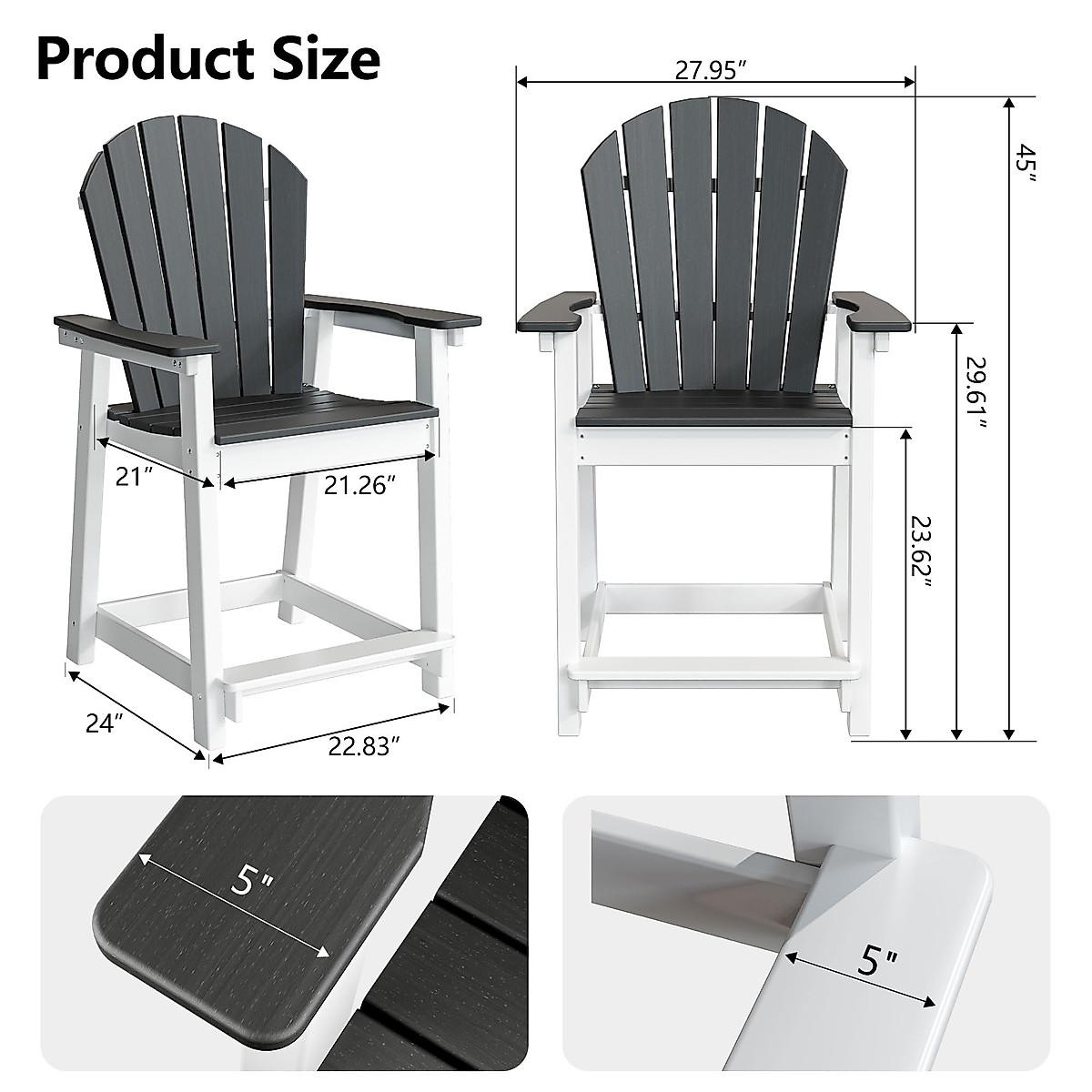 TYARDS Tall Adirondack Chair, Patio Chairs with 5" Widened Armrests and Footrest, HDPE Weather Resistant Adirondack Balcony Chairs, Outdoor Chairs for Garden, Backyard, Capacity 400LBS