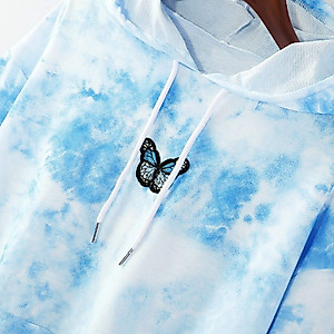 Women's Cute Hoodie Teens Girls Butterfly Print Hoody Pullover Tops Kawaii Jumper Comfy Sweatshirt with Large Front Pocket