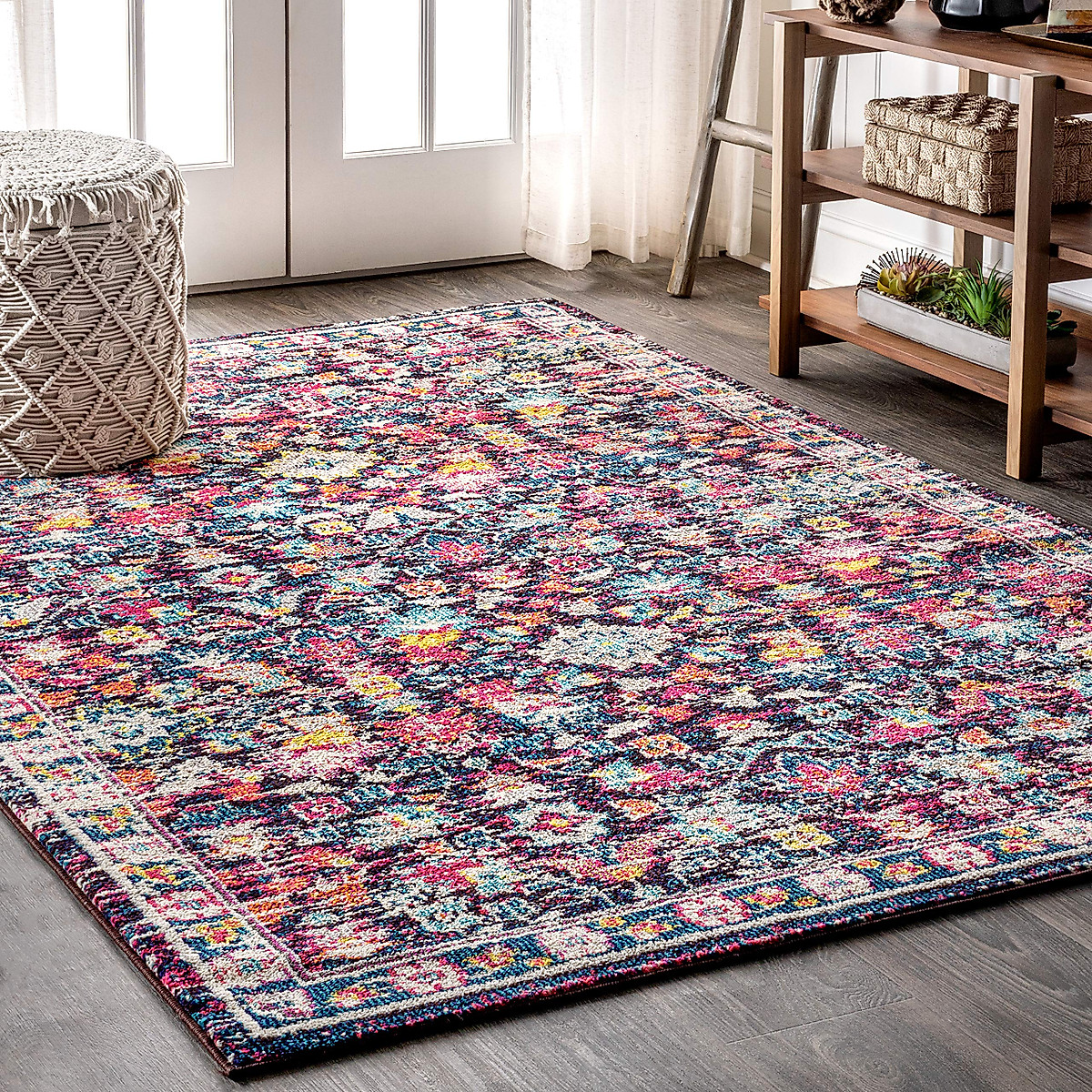 JONATHAN Y MDP200A-8 Modern Boho Floral Bohemian Vintage Country Indoor Area-Rug Country Easy-Cleaning Bedroom Kitchen Living Room Non Shedding, 8 ft x 10 ft, Multi,Purple