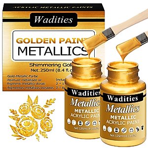 Wadities Acrylic Paint Metallic Gold, 250ml Gold Leaf Paint for Art Painting, Ideal for Canvas, Wood, Clay, Fabric, Ceramic, Stone, Glass Craft Supplies