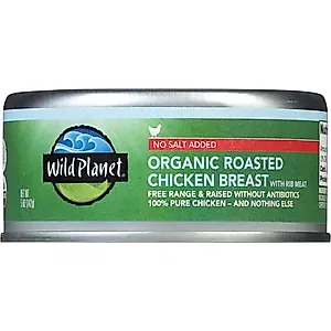 Wild Planet Organic Roasted Chicken Breast, Skinless and Boneless, No Salt Added, 100% chicken breast, 5 Ounce