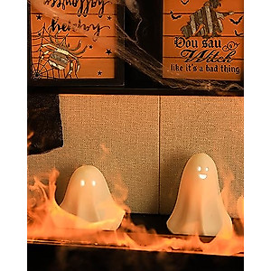 DN DECONATION Cute Ceramic Light Up Ghost Decor, 3PCS Ghost Halloween Decor White Spooky Sculptures, Small Led Ghost Figurines for Indoor Halloween Party Desk Tabletop Centerpieces Decoration