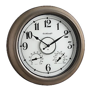 CLXEAST Illuminated Outdoor Clocks Waterproof 18 Inch with Smart Sensor,Large Outdoor Pool Clock with Temperature & Hygrometer,Wall Clock for Living Room Decor,Grey Oak/Faux Barnwood